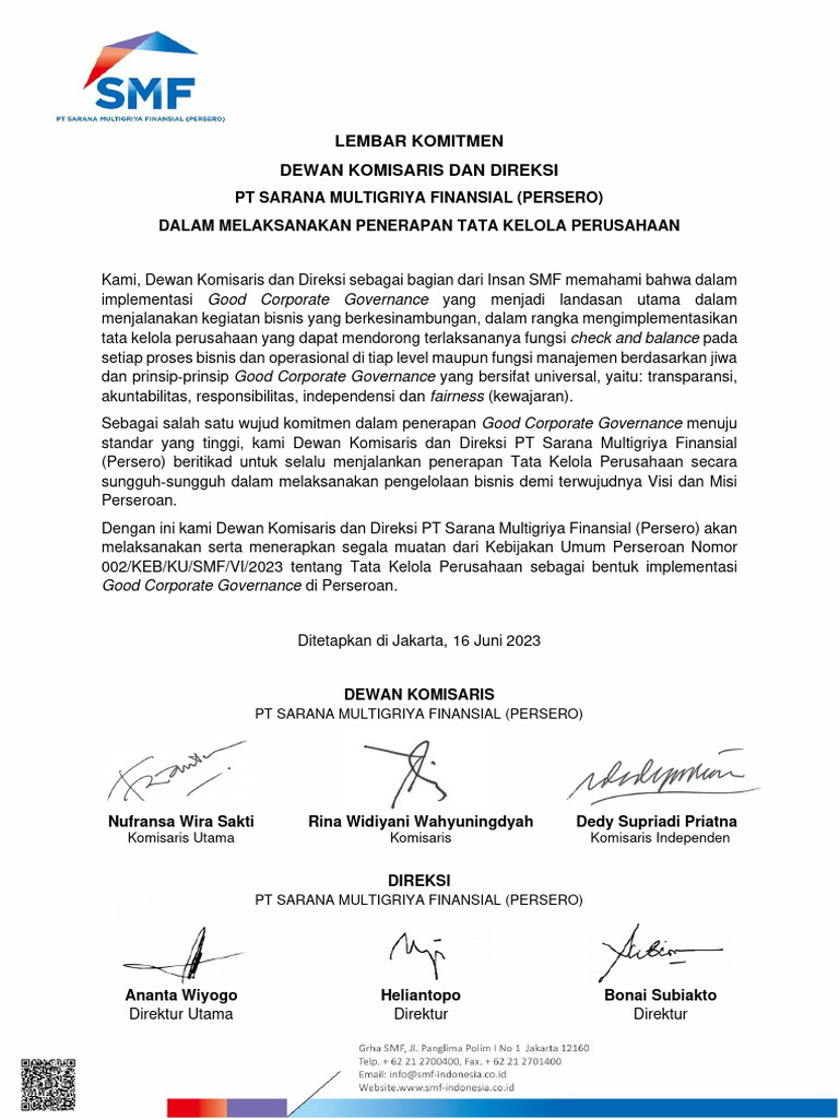 Kebijakan Umum Tata Kelola - 2023 PT SMF Persero 1 | PDF
