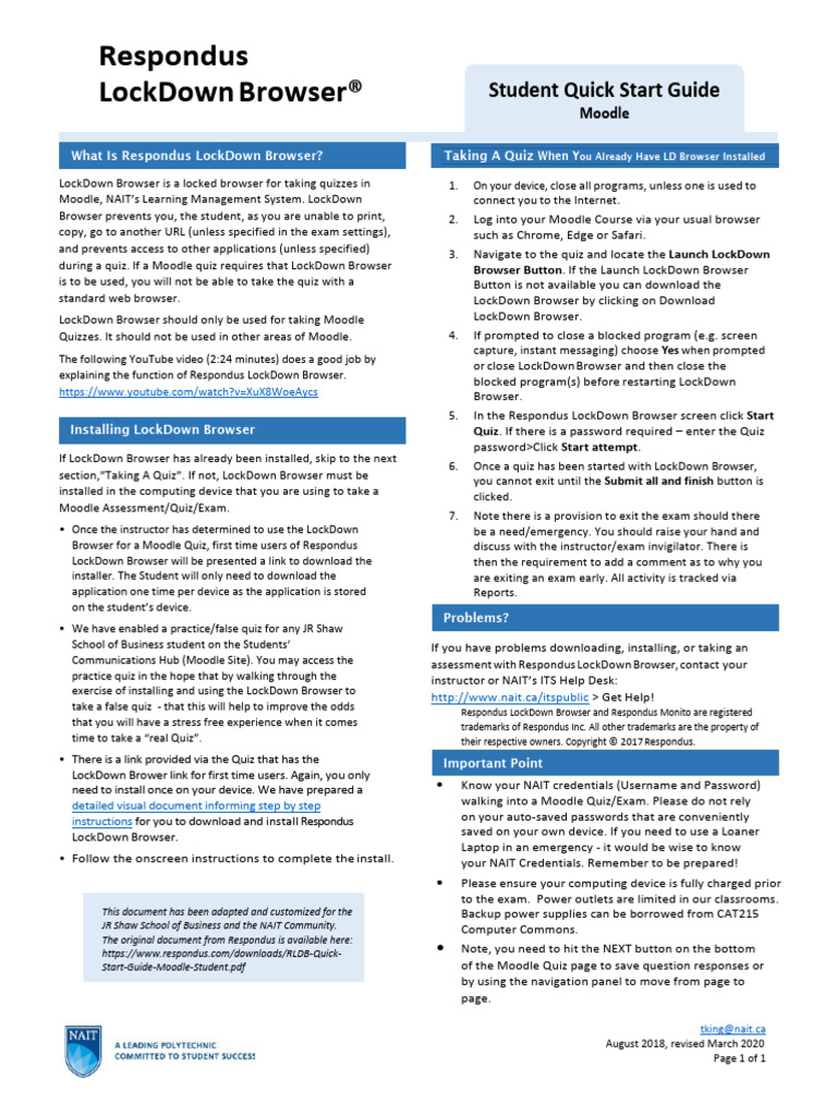 Respondus LockDown Browser - Students Quick Start - Current | PDF