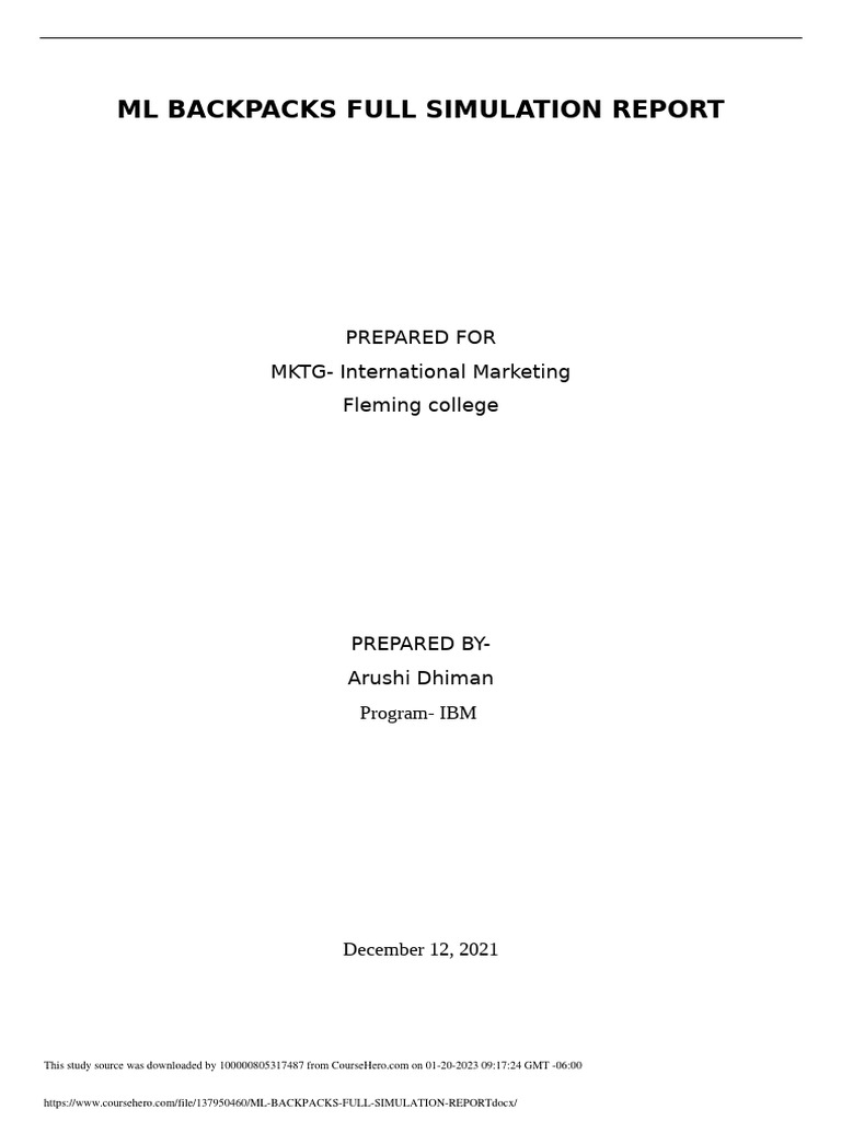 ML Backpacks Full Simulation Report | PDF | Marketing | Retail