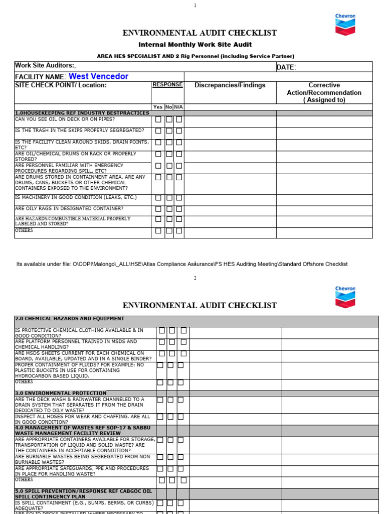 Blank - Environmental Check List | PDF | Waste | Audit