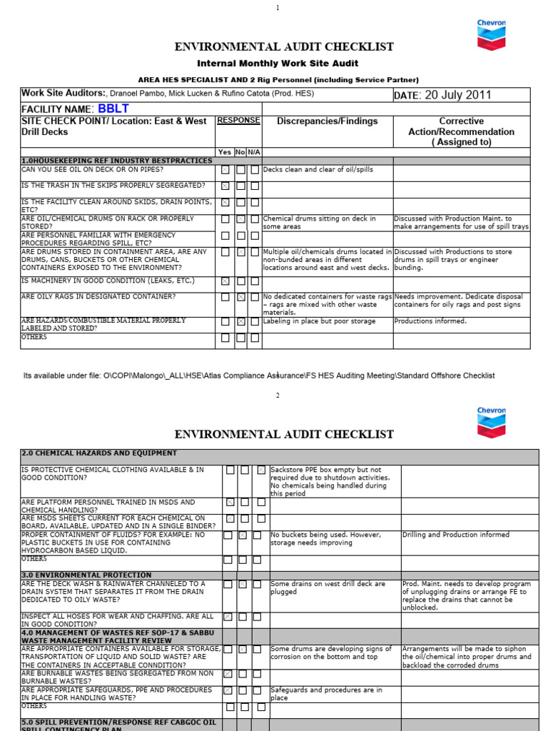 July 2011 - Environmental Check list | PDF | Waste | Audit