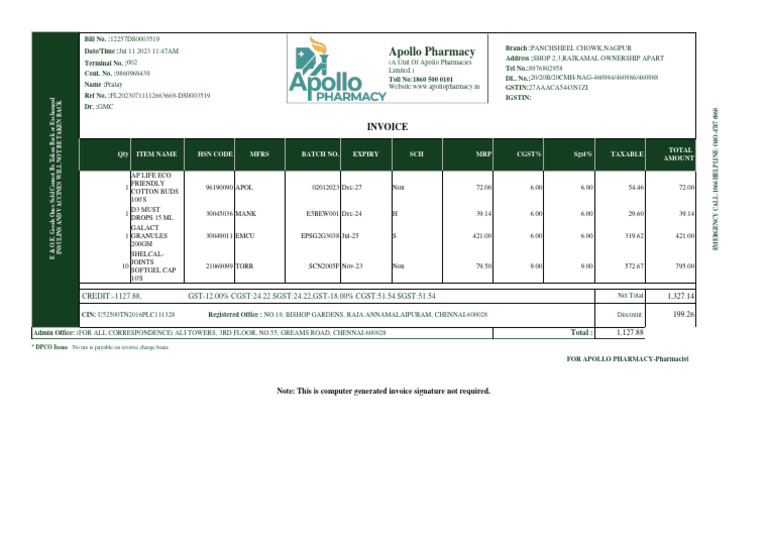 Apollo Medicine InvoiceJul 11 2023 18 30 | PDF | Public Law | Governance