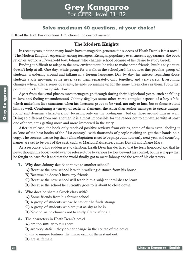 English - Grey Kangaroo - 2016-2017 - TEST - 2 - Antrenament | PDF