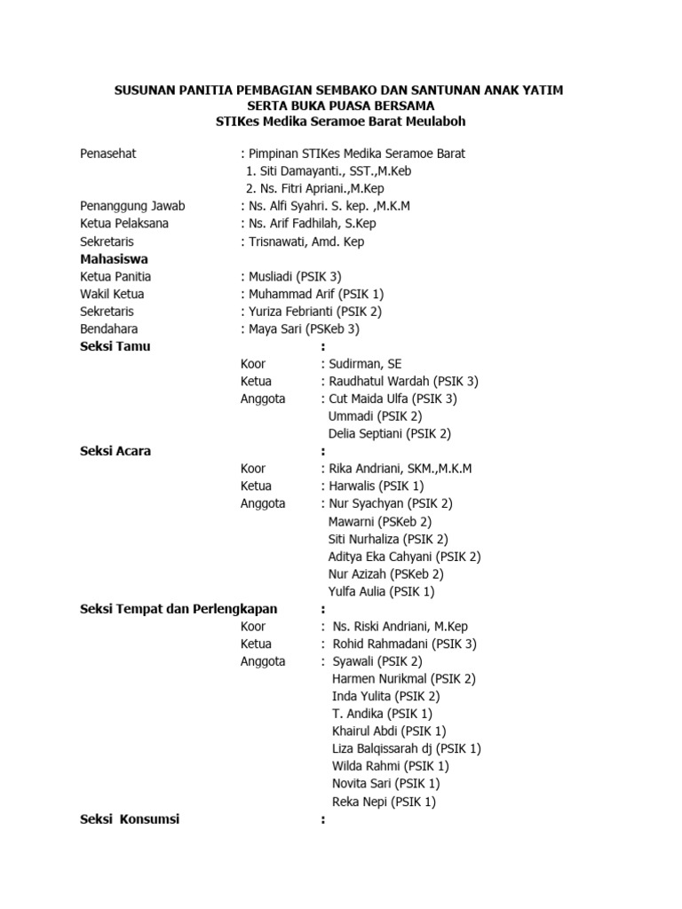 Susunan Panitia Bukber | PDF