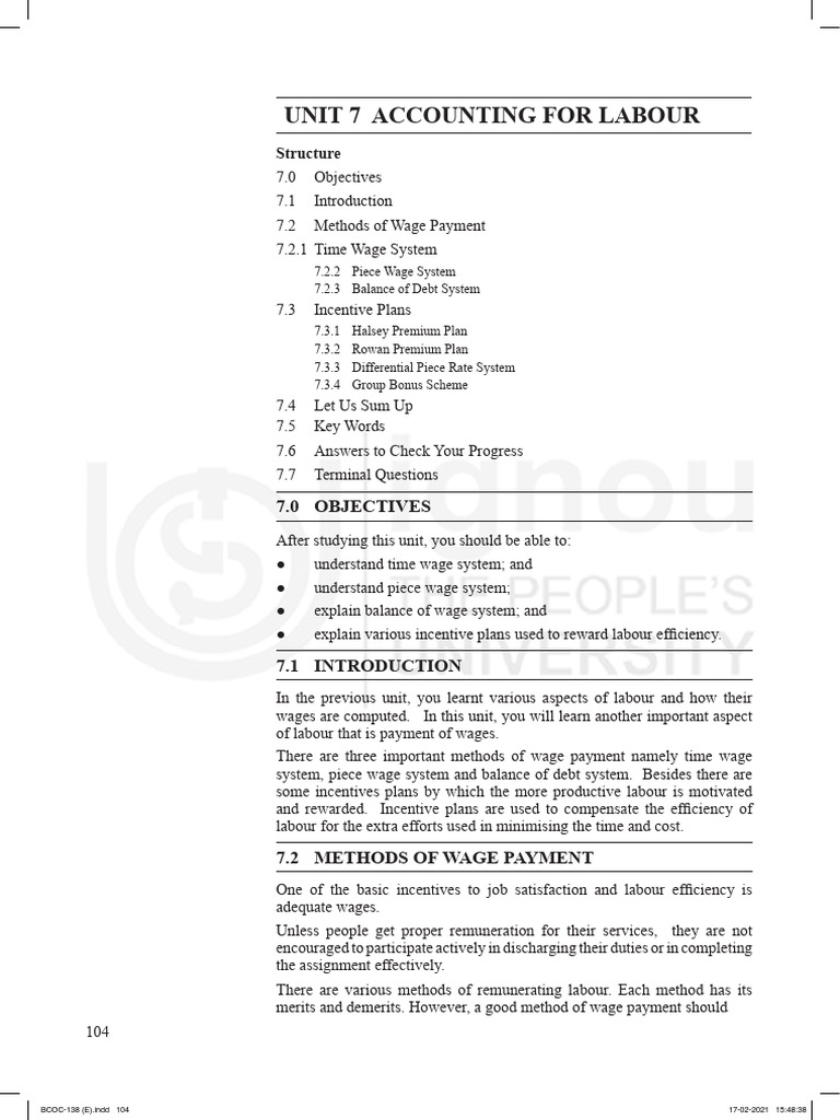 Unit 7 | PDF | Piece Work | Labour Economics