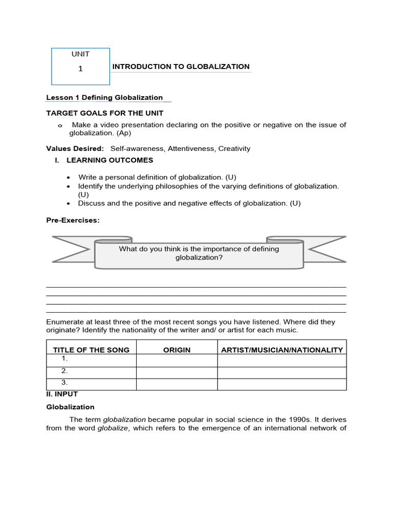 INTRODUCTION TO GLOBALIZATION Module | Download Free PDF ...