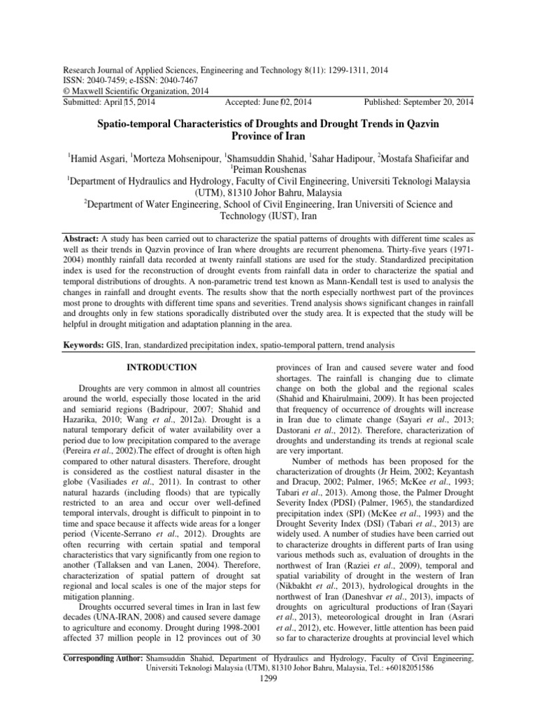 Spatio Temporal Characteristics of Droug | PDF | Statistical ...