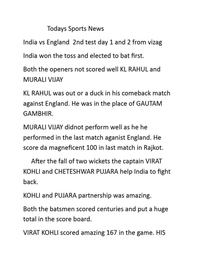 India vs England 2nd Test Highlights | PDF