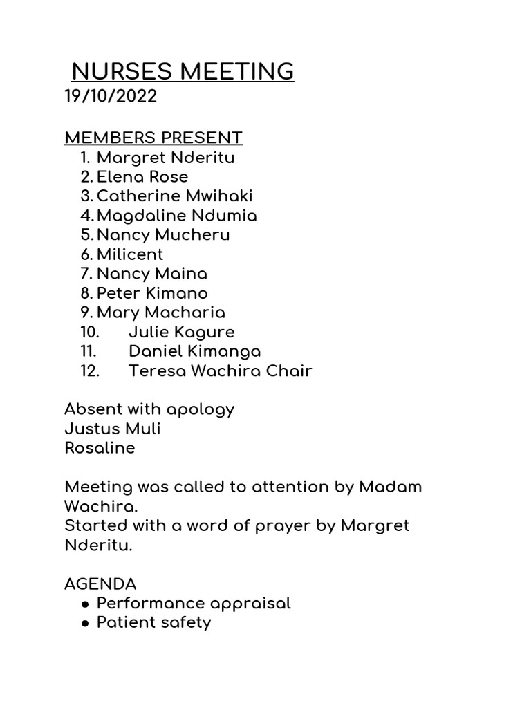 Nurses Meeting | PDF | Patient | Clinical Medicine
