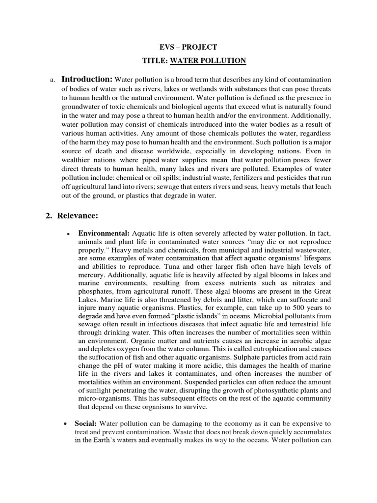 Evs Project - Water Pollution | PDF | Water Pollution | Water