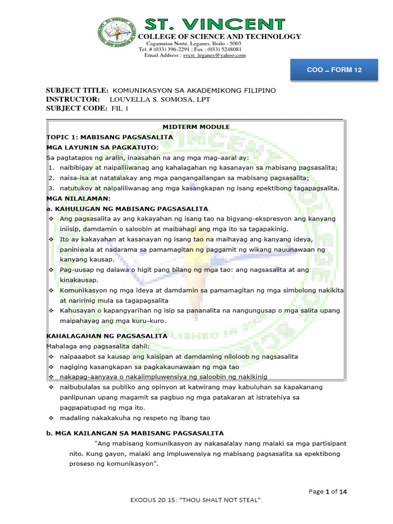 Somosa Fil1 Midterm Module Bsba 1 ABC | PDF