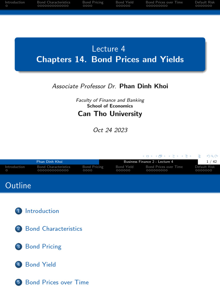 BF2 - Lecture4 - Bond Prices and Yields | PDF | Bonds (Finance) | Yield (Finance)