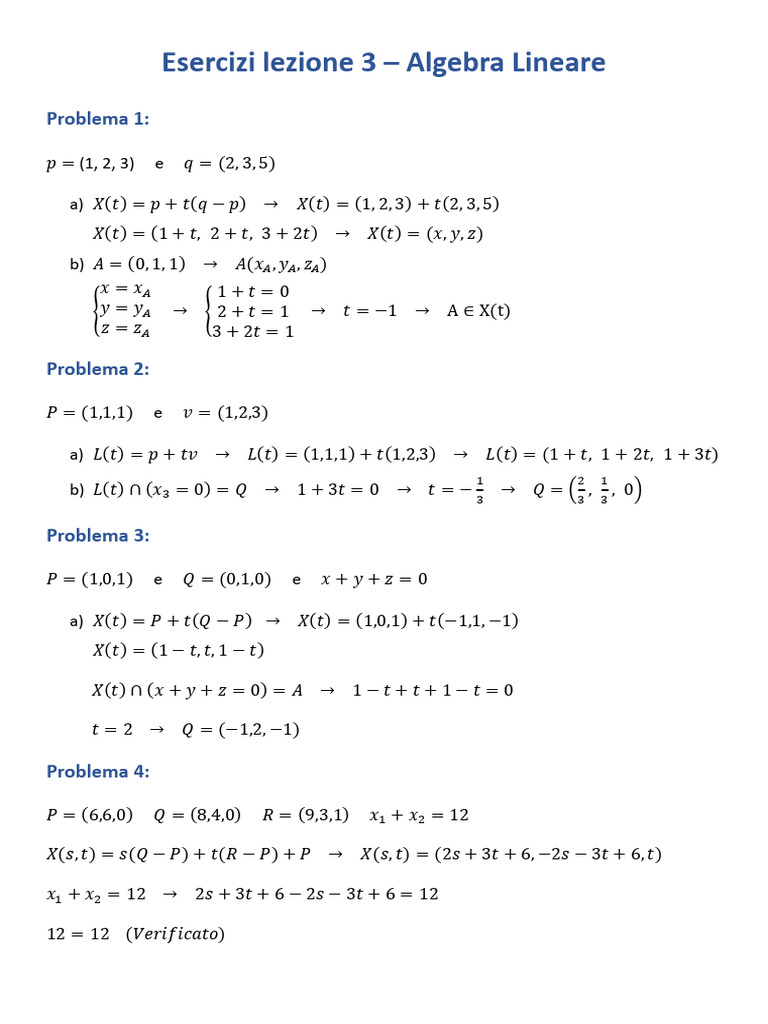 Esercizi Lezione 3 - Algebra Lineare | PDF