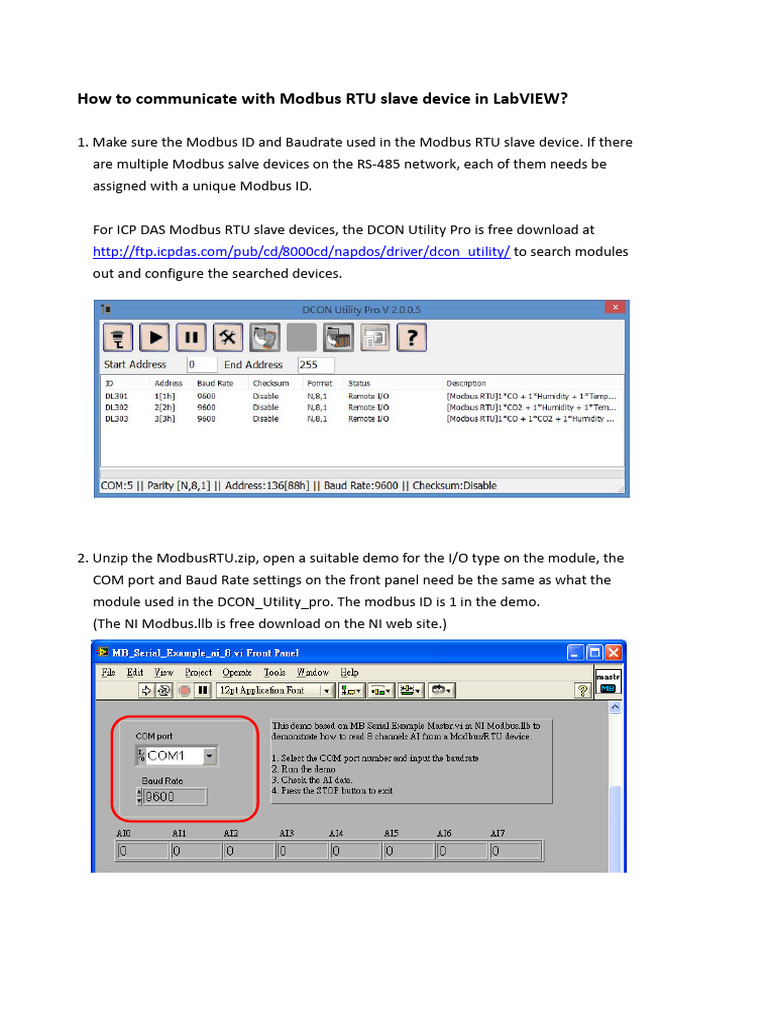 How To Communicate With Modbus RTU Slave Device in LabVIEW | PDF
