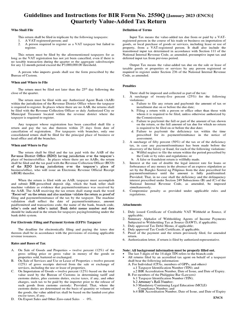 2550Q Guidelines 2023 - Final | PDF | Value Added Tax | Taxes