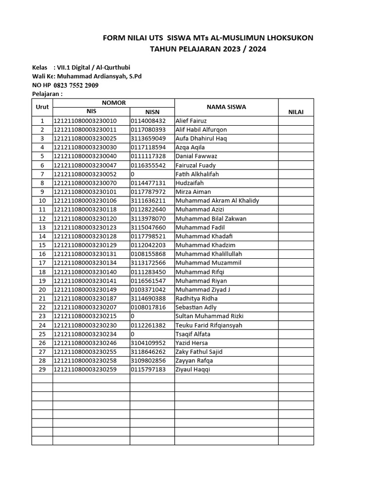 Edit Nilai UTS B.inggris | PDF