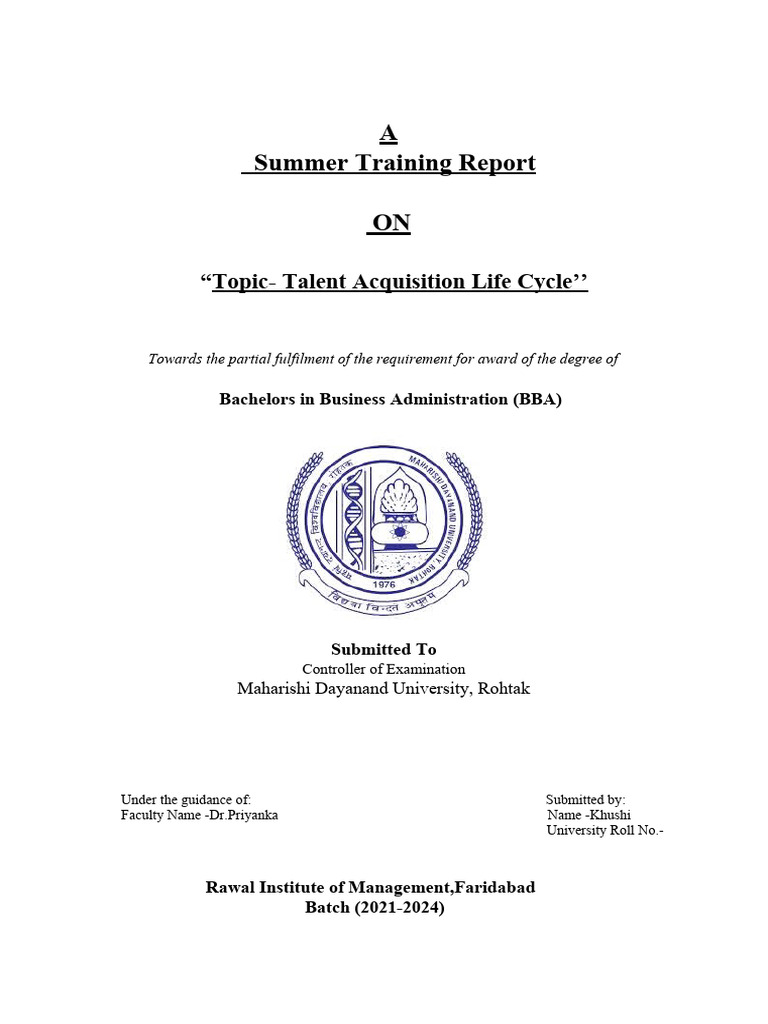 Khushi Summer Report Final Intro | PDF | Psychology | Cognitive Science