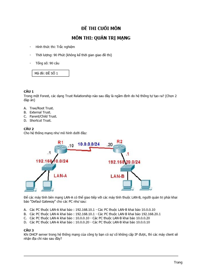 De Thi Cuoi Mon QTM - de So 1 | PDF