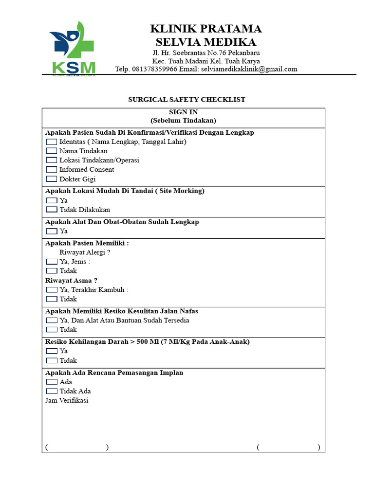 Surgical Safety Checklist | PDF