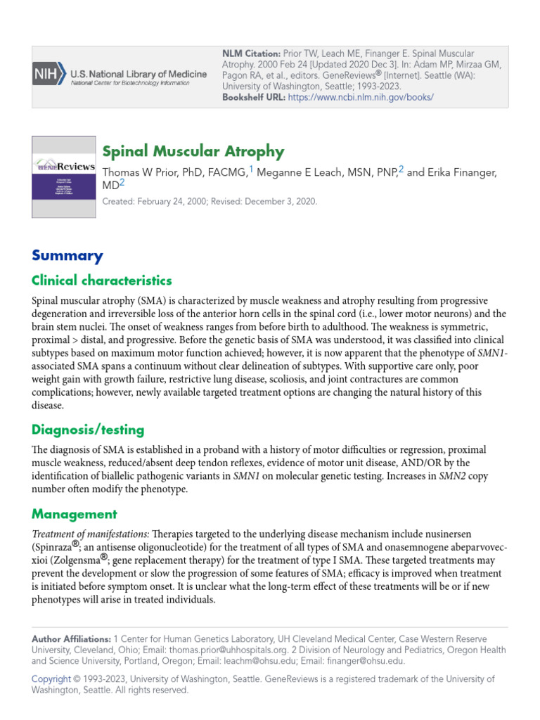Spinal Muscular Atrophy | PDF | Weakness | Clinical Medicine