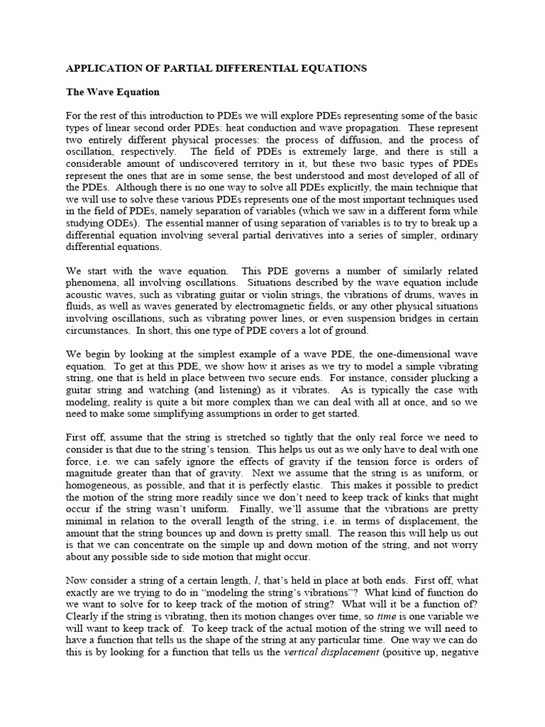 Application Of Pde Pdf Partial Differential Equation Waves