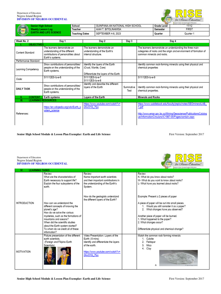 Earth and Life Science Quarter 1 Week 1 | PDF | Minerals | Rock (Geology)