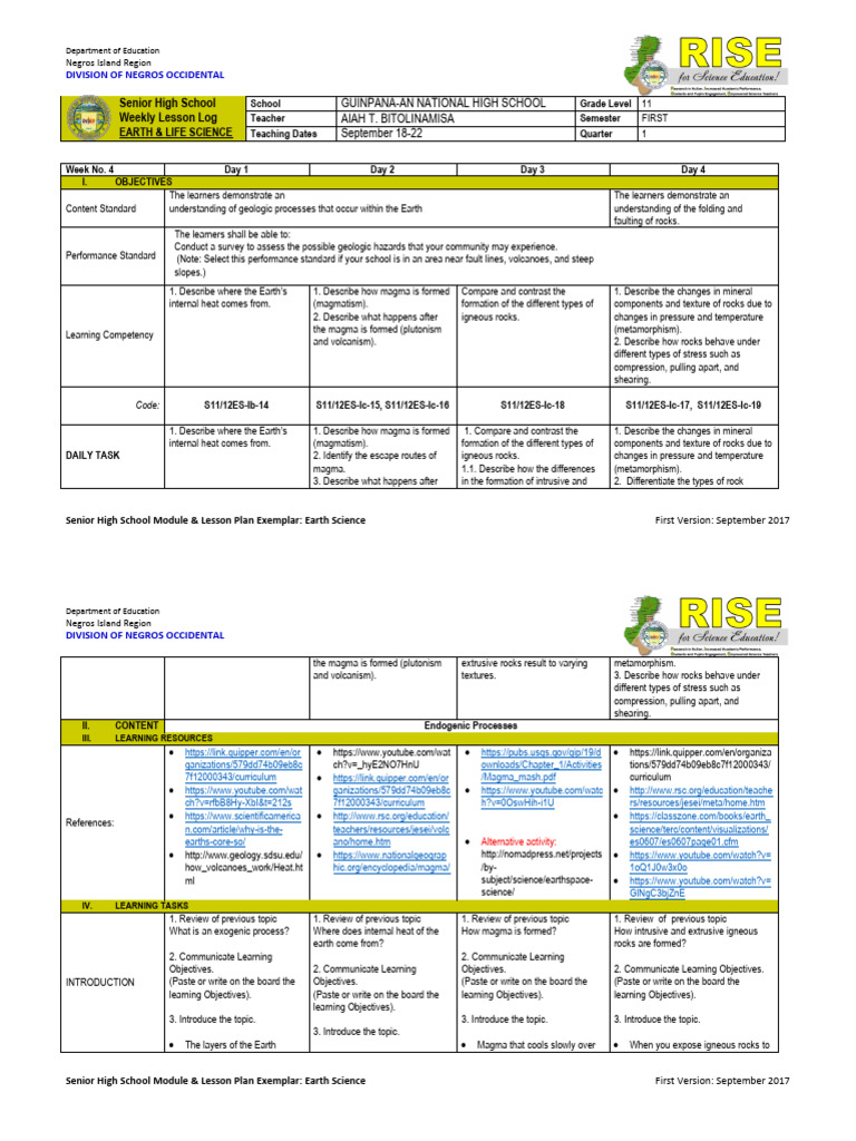 Earth Science Lesson Plan Module | PDF | Igneous Rock | Rock (Geology)