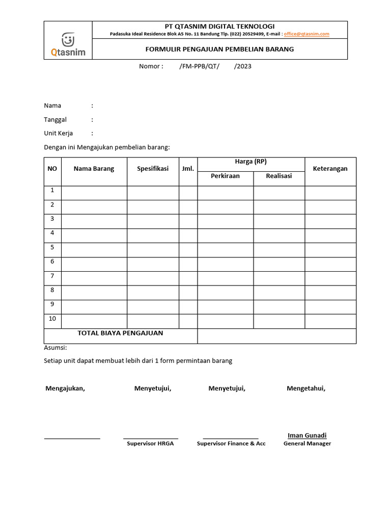 FORM MASTER - Pengajuan Pembelian Barang | PDF
