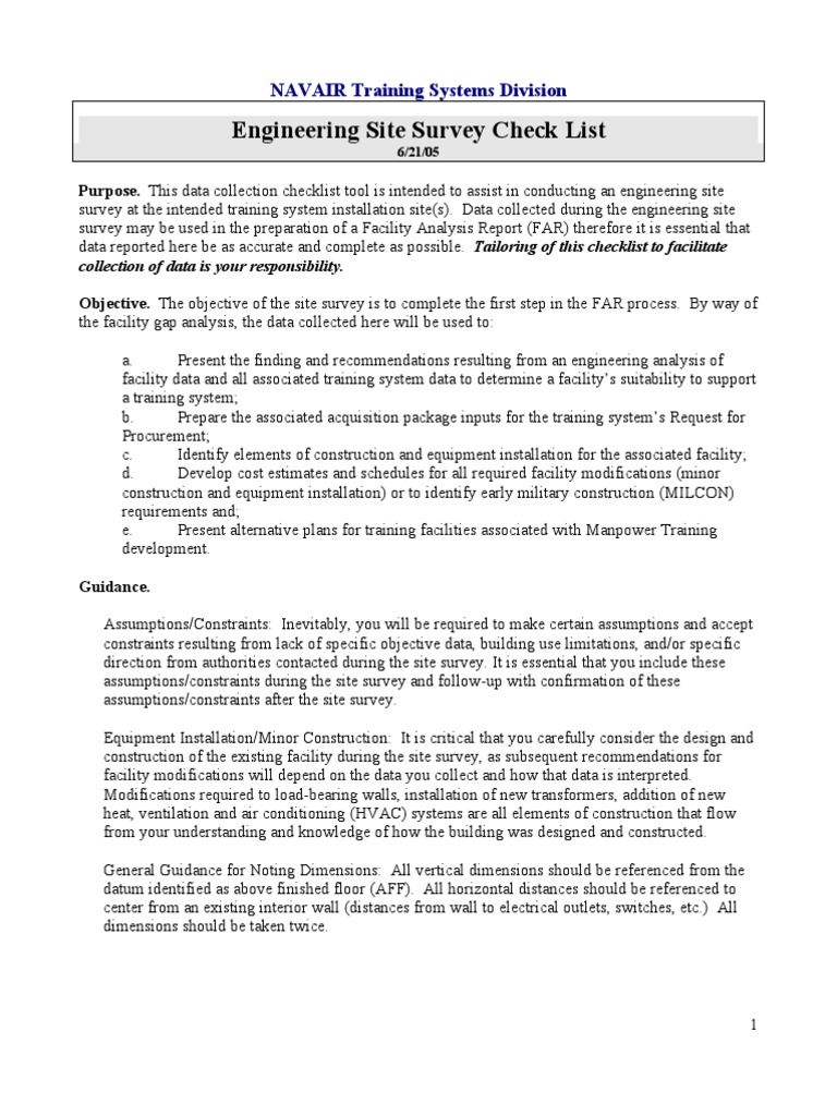 Logistics - Engineering Site Survey Checklist | PDF | Hvac | Wall