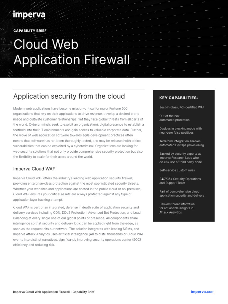 Imperva - Cloud WAF - Capability Brief 2020 | PDF | Cloud Computing | Security