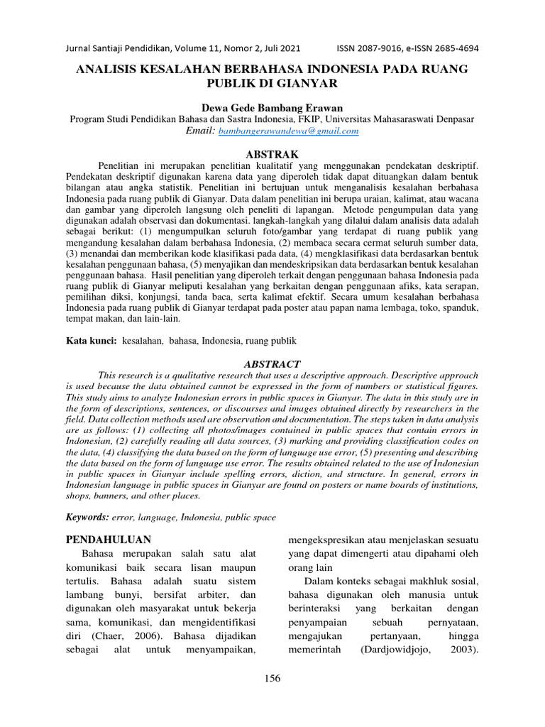 Analisis Kesalahan Berbahasa Indonesia Pada Ruang Publik Di Gianyar | PDF | Seni & Disiplin Bahasa