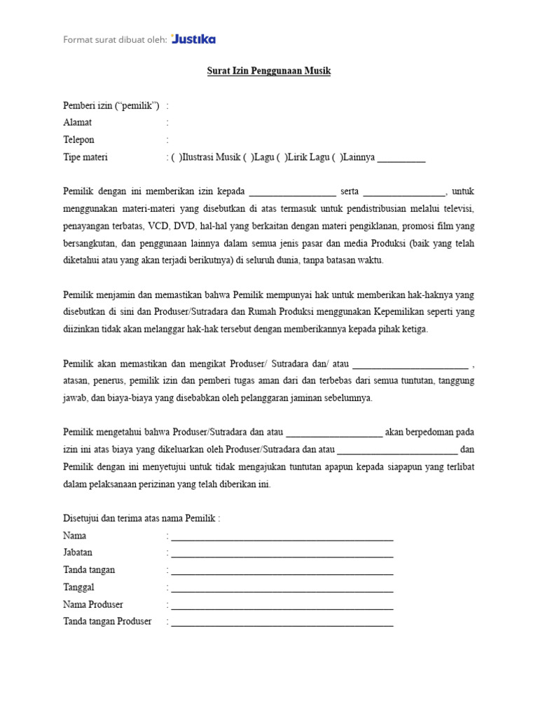 Surat Izin Penggunaan Musik | PDF