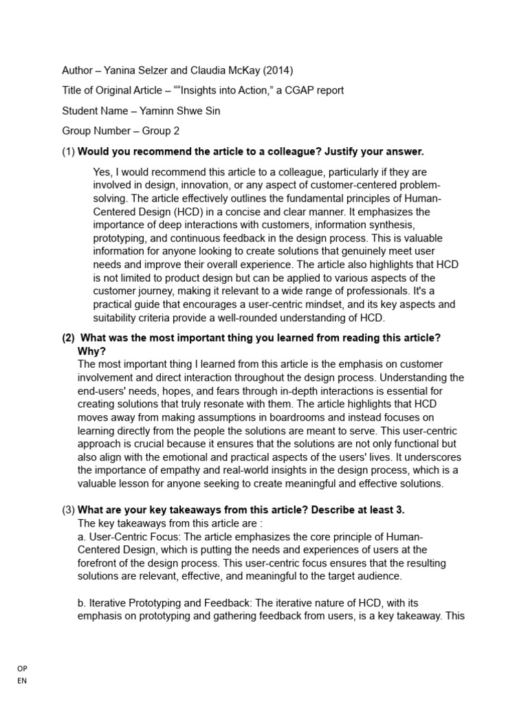 Week 6 - Yanina Selzer and Claudia McKay (2014) "Insights Into Action," A CGAP Report ...