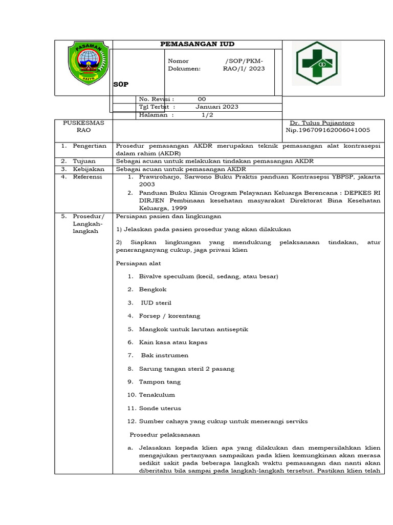Sop & Kak Pemasangan Iud Fix | PDF