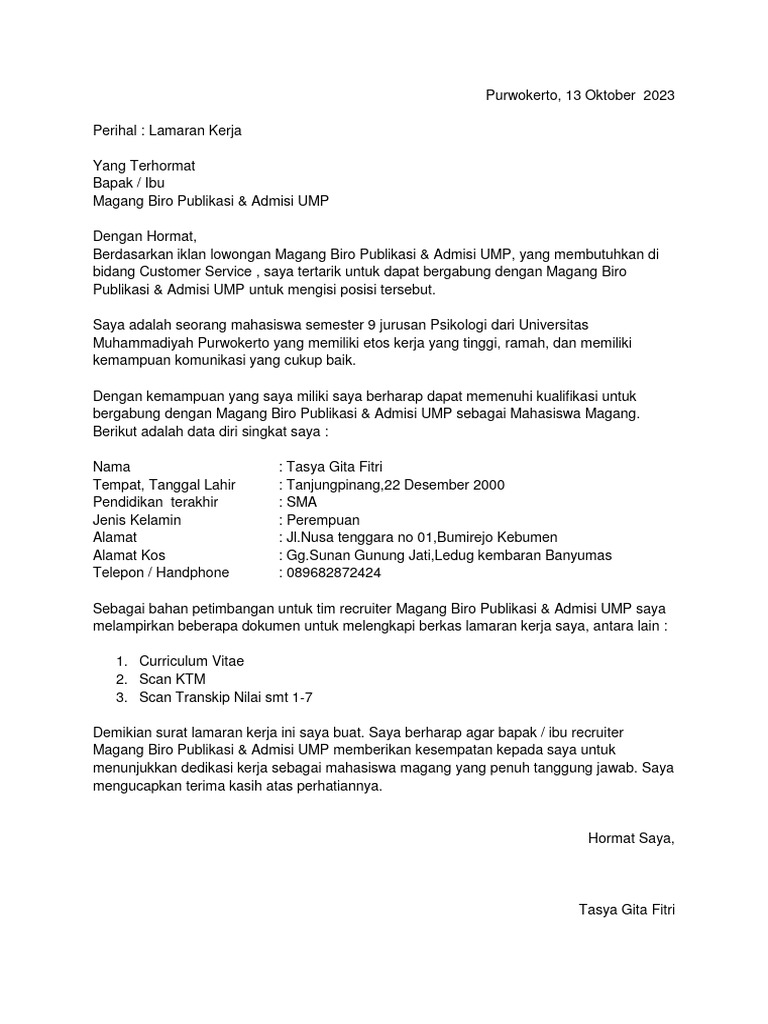 Surat Lamaran Magang | PDF | Karier & Perkembangan | Bisnis