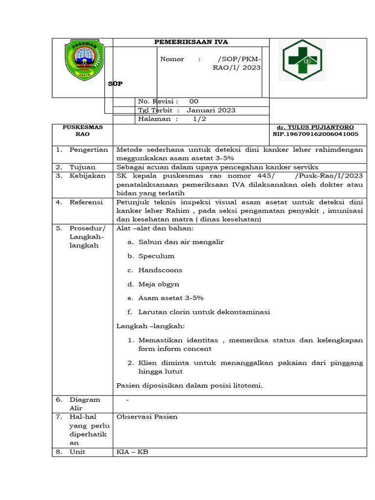 Sop & Kak Pemeriksaan Iva Fix | PDF