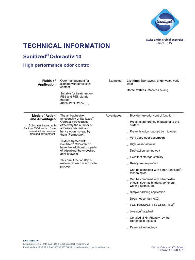 SAN TI Odoractiv10 EN V05San | PDF | Textiles | Surfactant