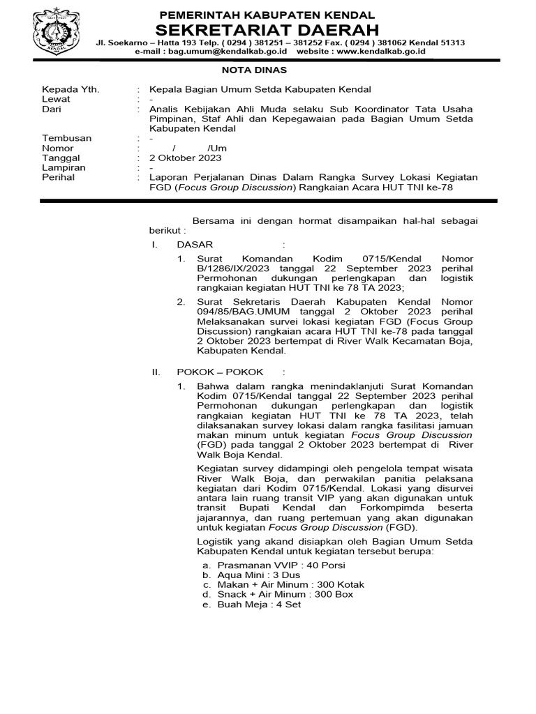 Contoh Laporan SPPD | PDF