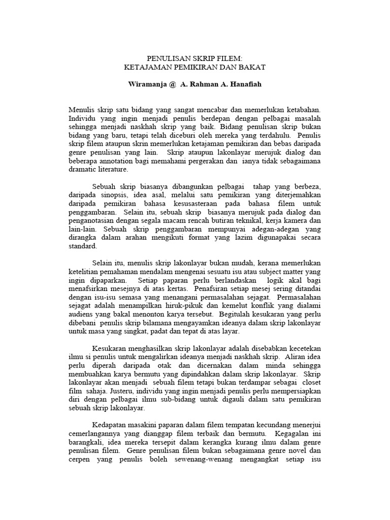 PENULISAN SKRIP FILEM KETAJAMAN PEMIKIRAn | PDF