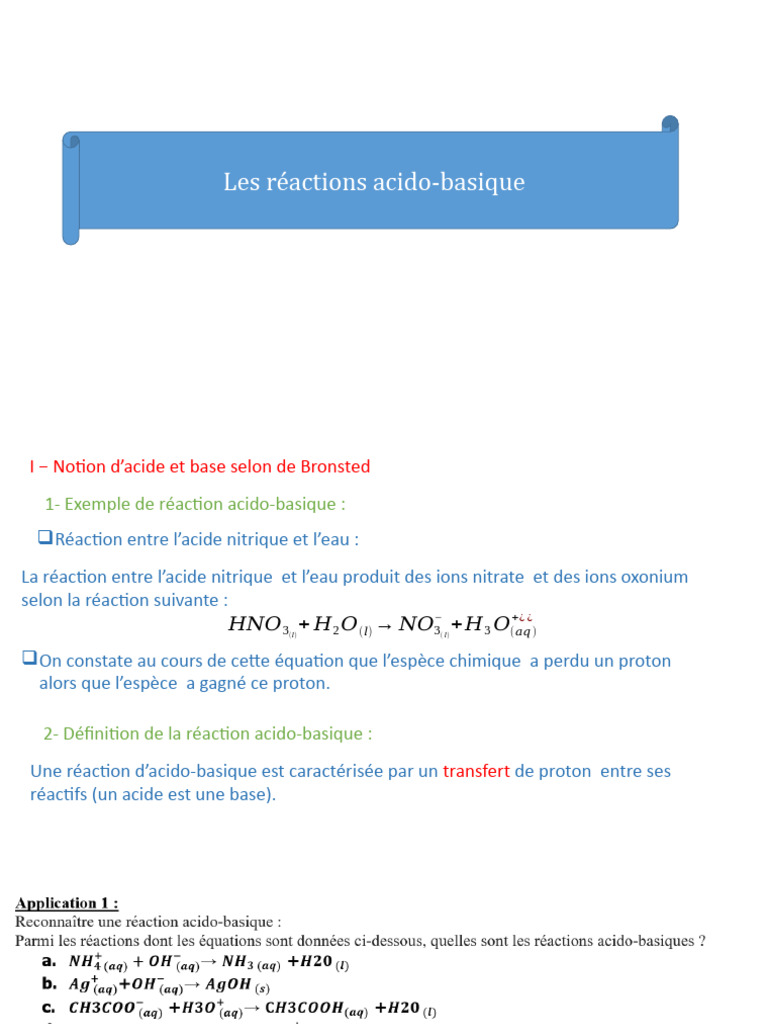 Définitions des réactions acido-basiques | PDF | Acide | Atomes