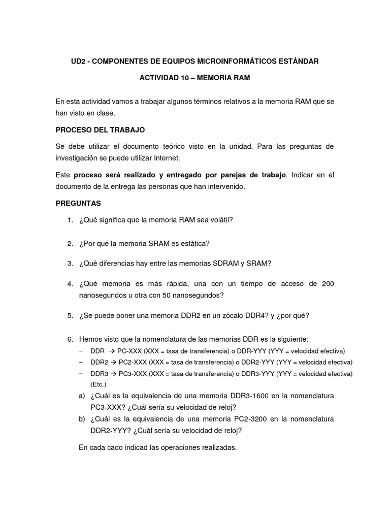 UD - 02 - MME - Actividad-10 - La Memoria RAM | PDF | Informática