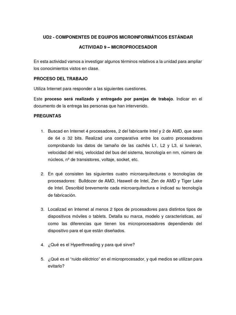 UD - 02 - MME - Actividad-9 - El Microprocesador | PDF