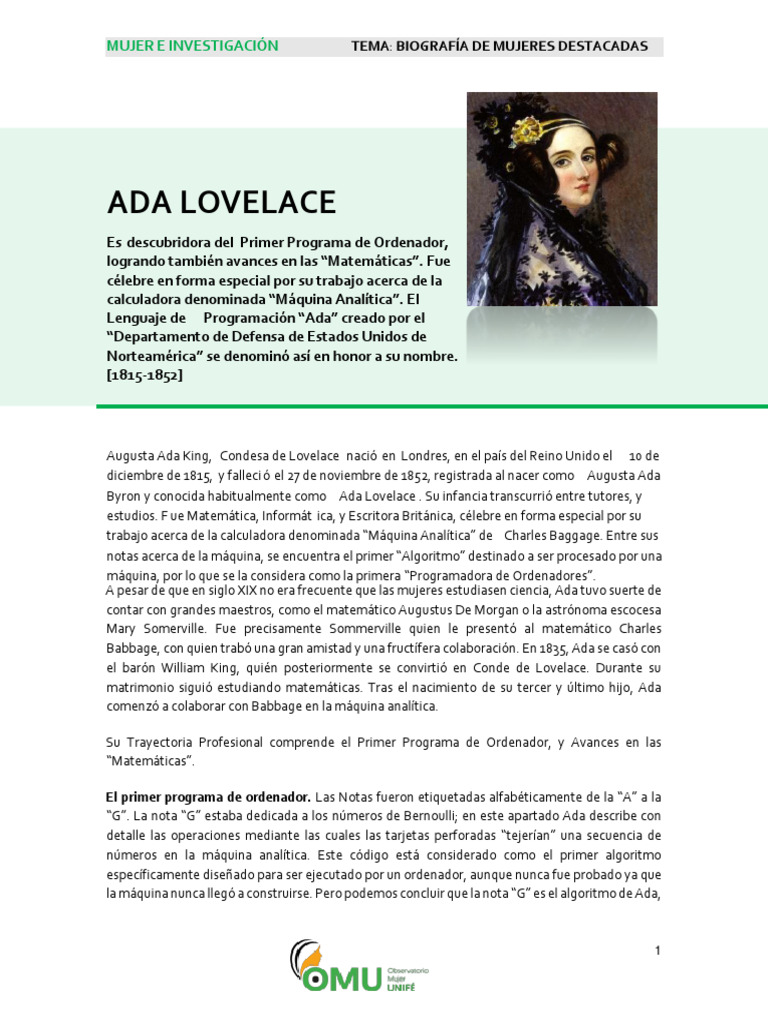 Ada Lovelace A | PDF | Ciencias de la Computación | Science