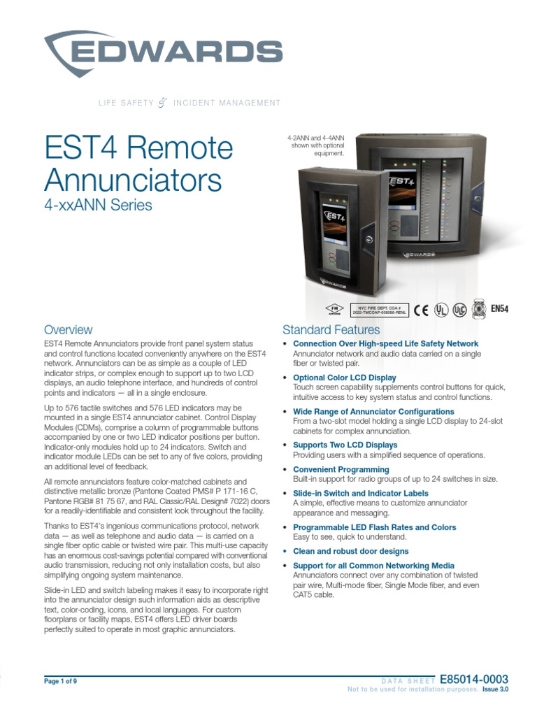 E85014-0003 - EST4 Remote Annunciators | PDF | Network Switch | Fiber ...