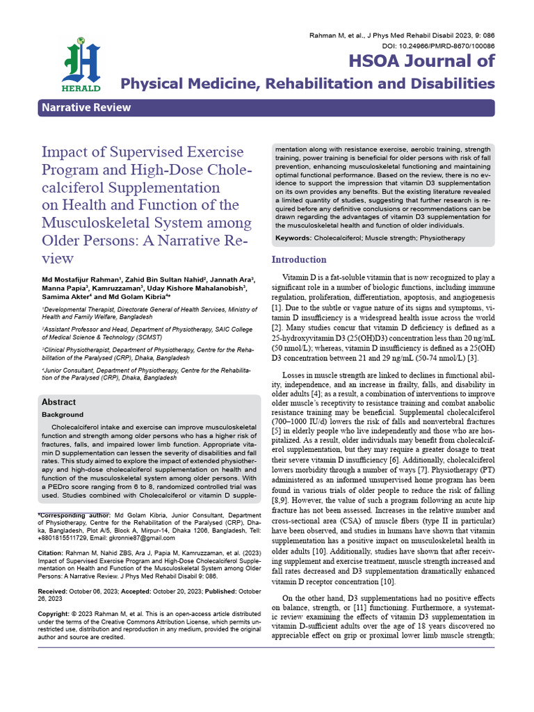 Impact of Supervised Exercise Program and High Dose Cholecalciferol ... Impact of Supervised Exercise Program and High Dose Cholecalciferol ...