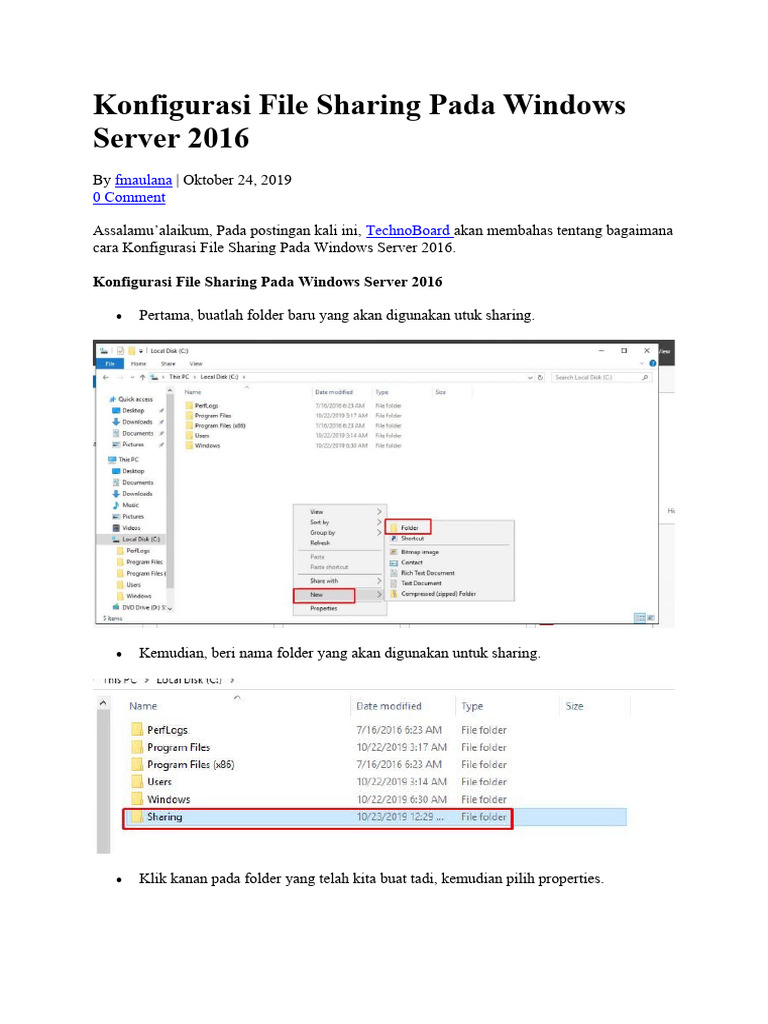 Konfigurasi File Sharing Pada Windows Server 2016 | PDF