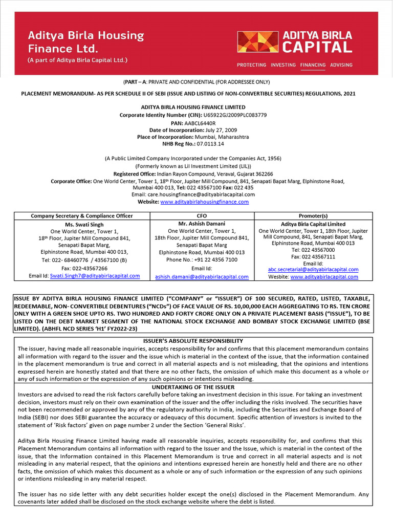 Abhfl NCD Im 29112022 | PDF | Interest | Debt