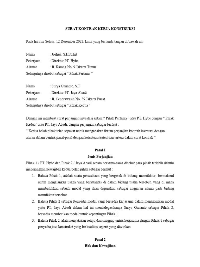 Surat Penanaman Modal | PDF