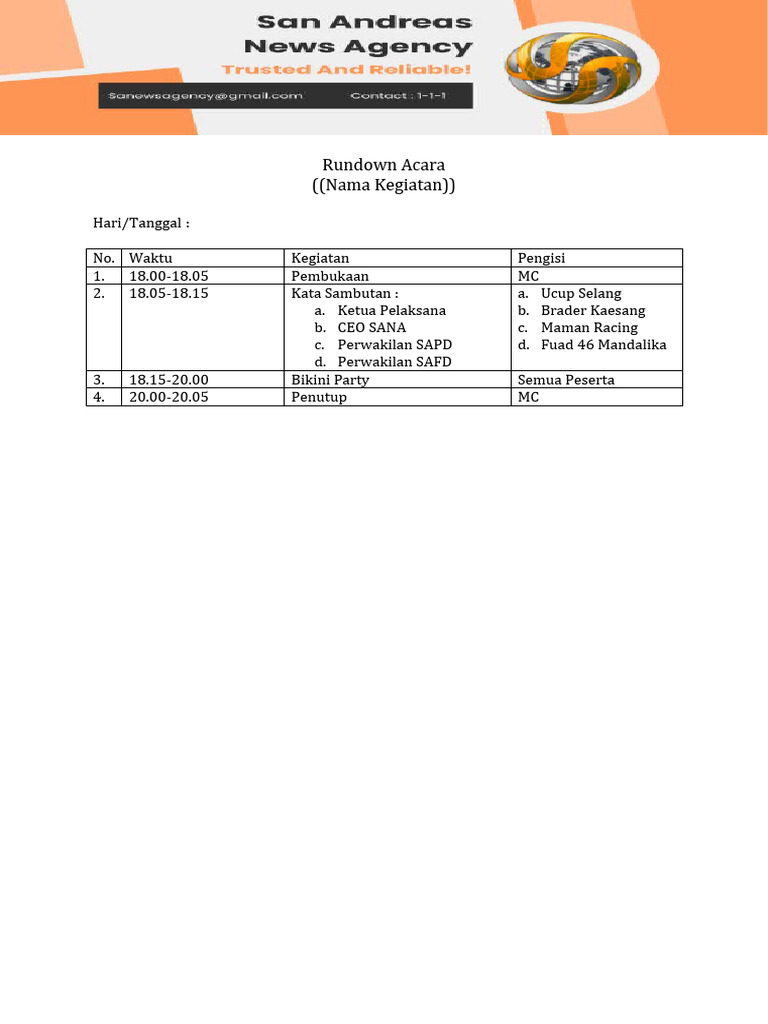 Template Rundown SANA | PDF
