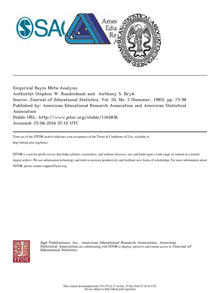 Raudenbush1985empirical Bayes Meta Analysis | PDF | Effect Size | Variance